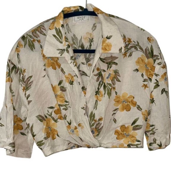 Sage | Tops | Sage The Label Natural Yellow With Floral Design Crop Top ...
